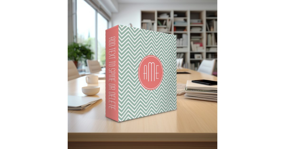 Mint and Coral Chevrons Custom Monogram 3 Ring Binder | Zazzle