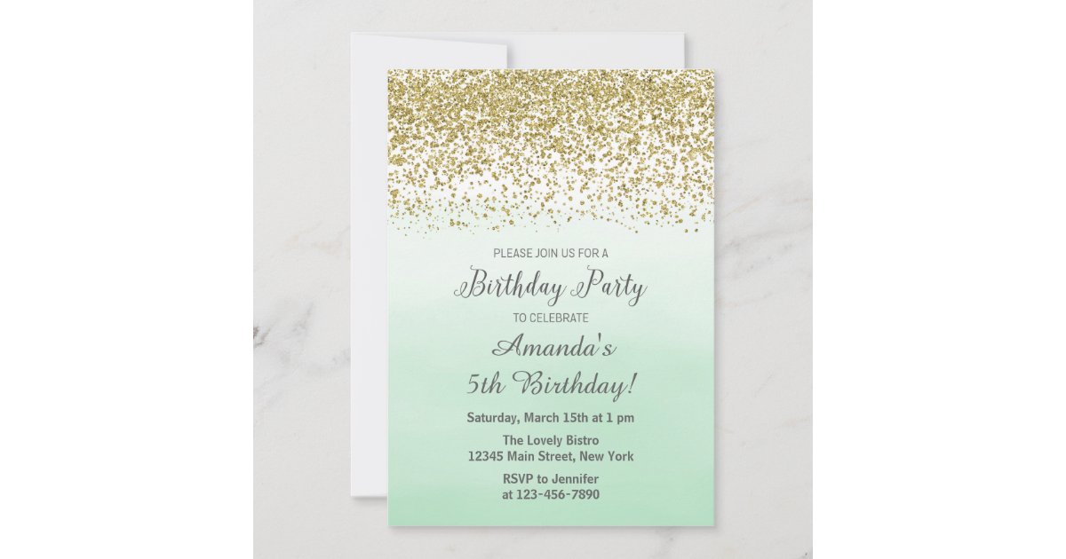Mint and Gold Birthday Invitation | Zazzle
