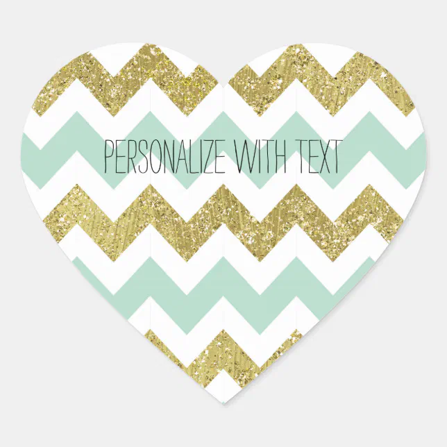 Mint and Gold Faux Glitter Chevron Heart Sticker | Zazzle