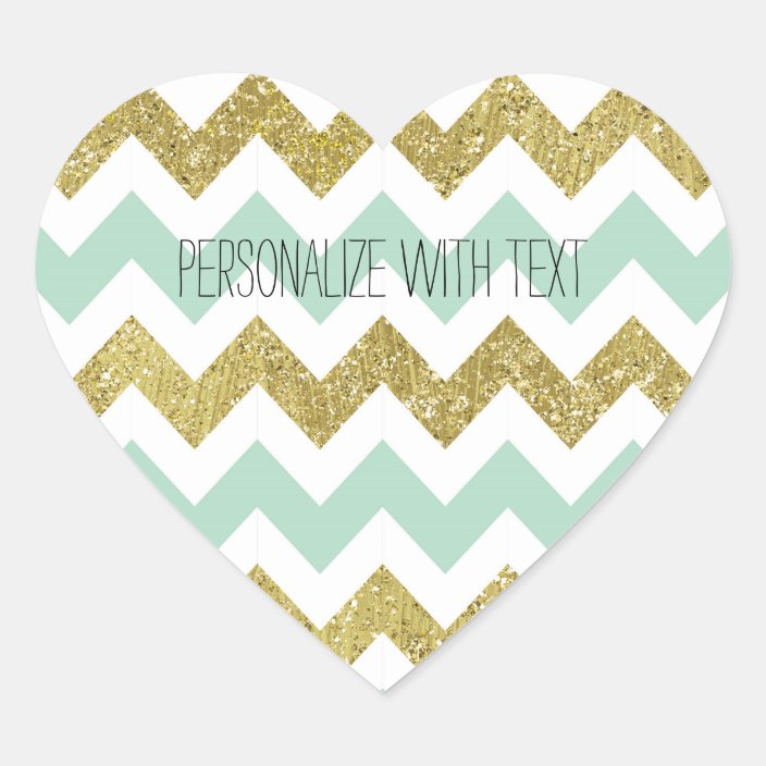 Mint and Gold Faux Glitter Chevron Heart Sticker | Zazzle.com