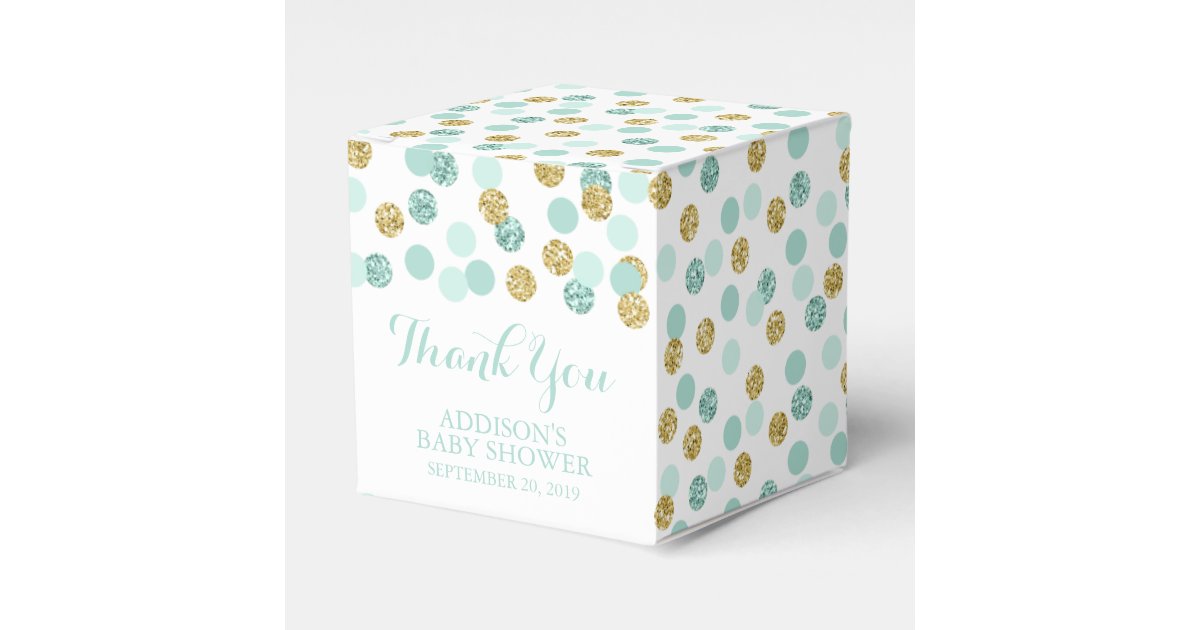 Mint and Gold Glitter Baby Shower Favor Boxes | Zazzle