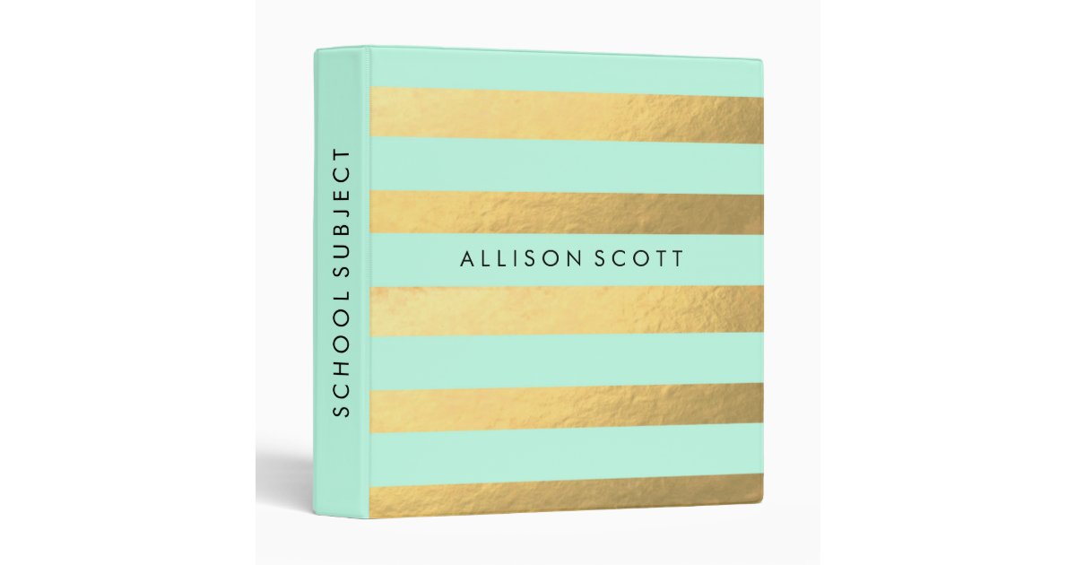 Mint And Gold Personalized Binder | Zazzle