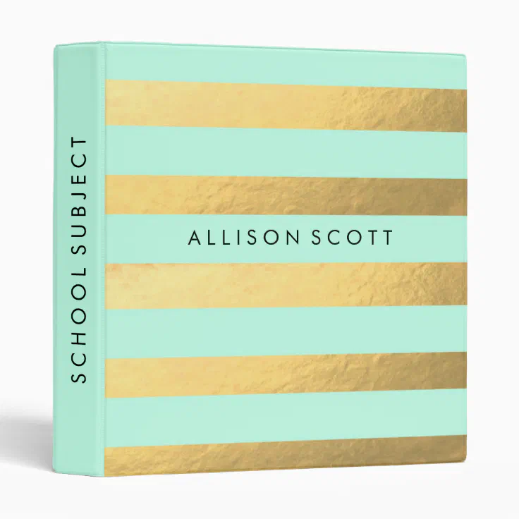 Mint And Gold Personalized Binder | Zazzle