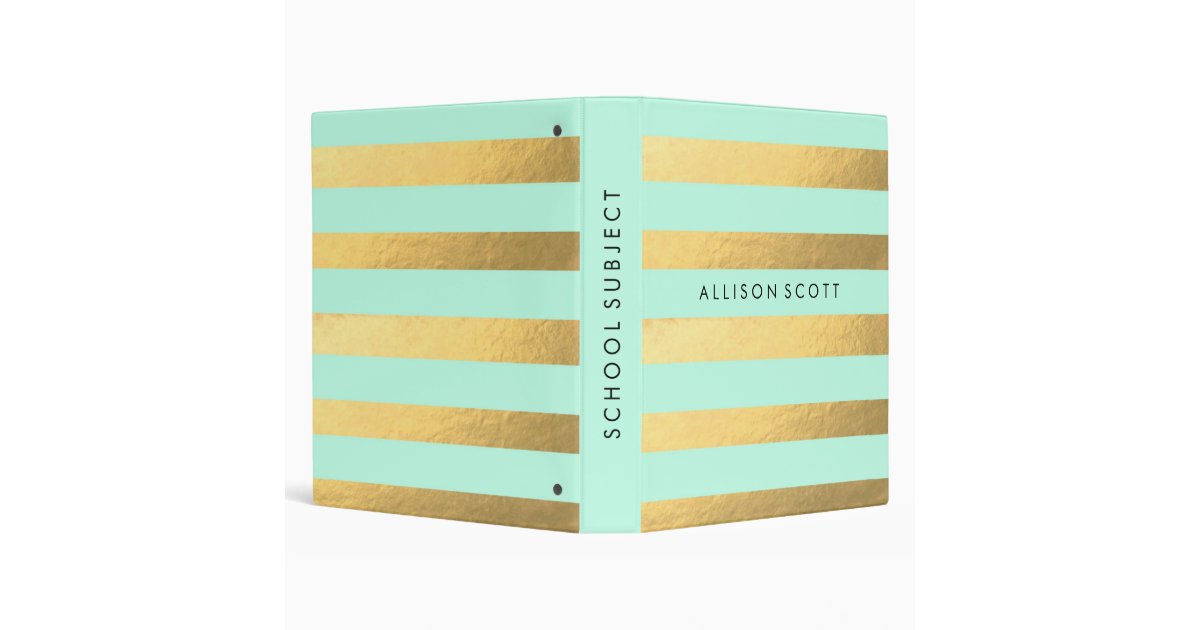 Mint And Gold Personalized Binder | Zazzle