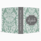 Mint and Gray Damask Pattern Custom Name Binder | Zazzle