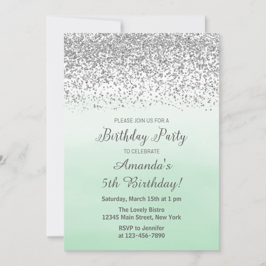 Mint and Silver Birthday Invitation | Zazzle