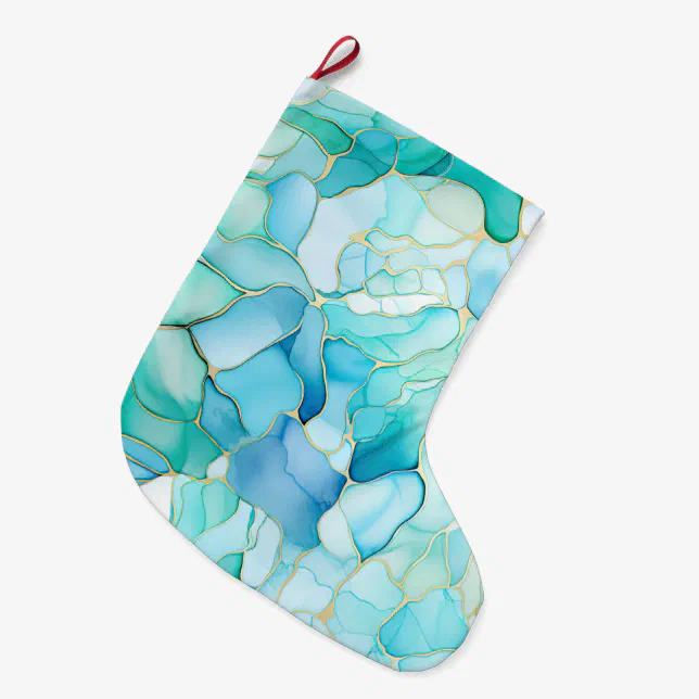 Mint Aqua Pearl Gold Marble Large Christmas Stocking | Zazzle