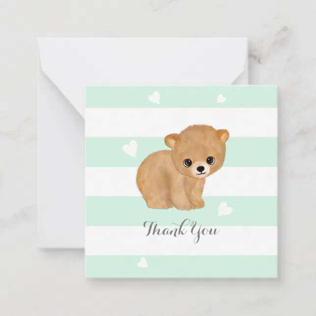 Mint Bear Heart Thank You Note Cards | Zazzle