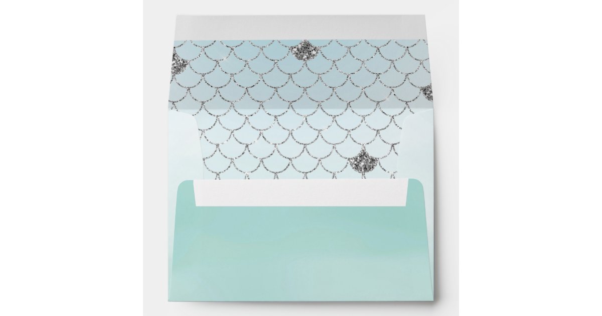 Mint Blue Ombre Silver Glitter Mermaid Envelope | Zazzle