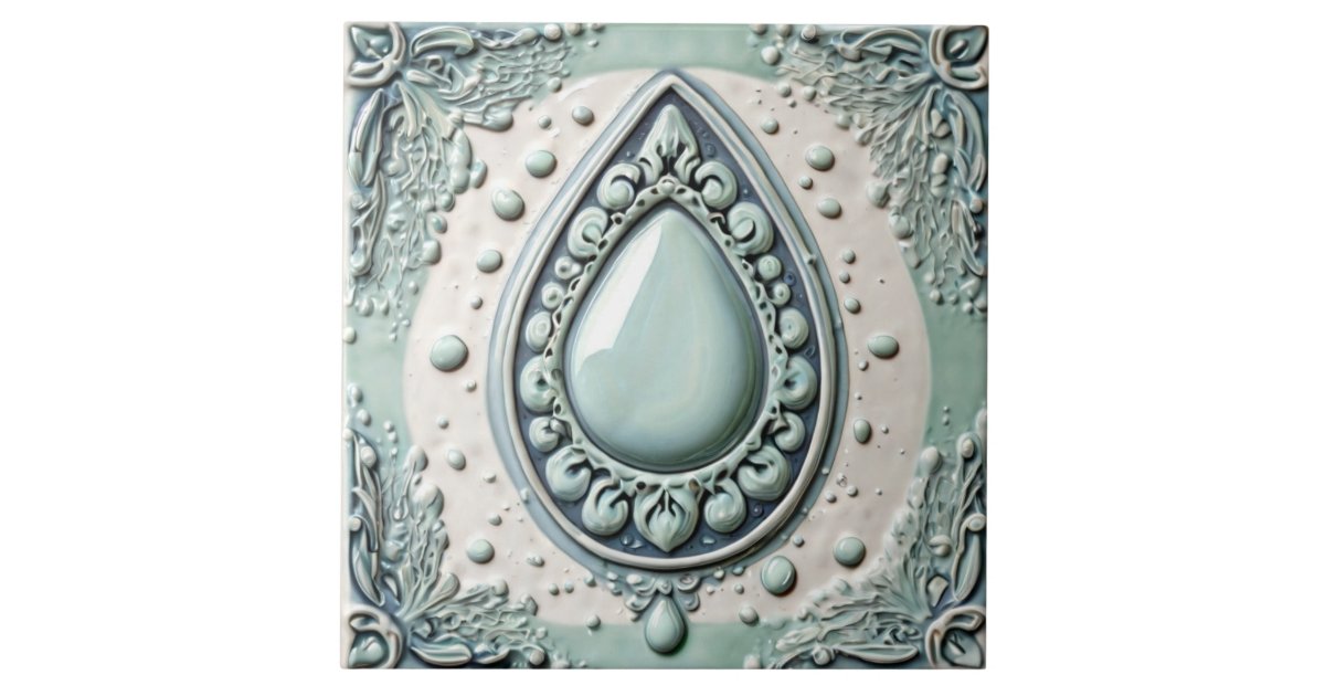 Mint Blue & White Water Drop Teardrop Bathroom Ceramic Tile | Zazzle