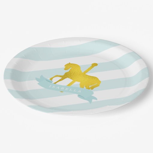 Mint Carousel Horse Birthday Party Paper Plates | Zazzle