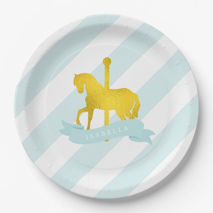 Mint Carousel Horse Birthday Party Paper Plates | Zazzle