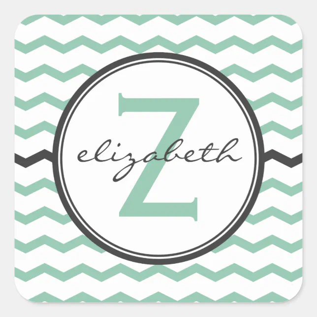 Mint Chevron Monogram Square Sticker | Zazzle