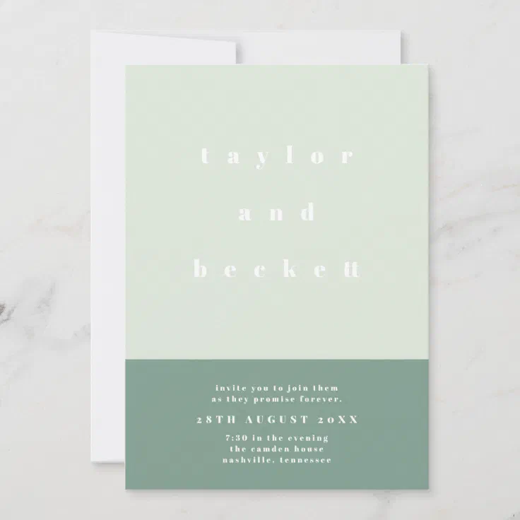Mint Color Block Wedding Invitation | Zazzle