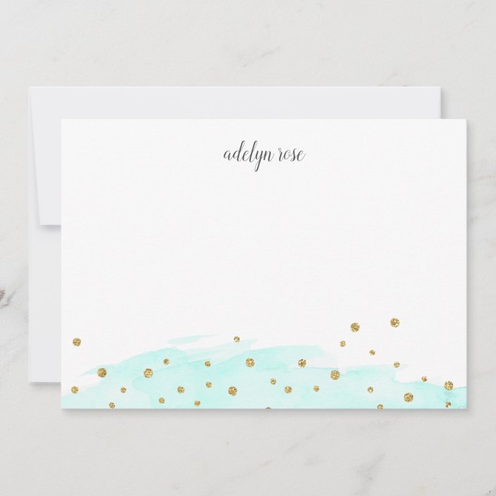 Mint | Confetti Pop Personalized Stationery Flat Note Card | Zazzle.com