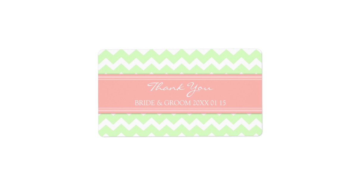 Mint Coral Pink Chevron Wedding Labels | Zazzle