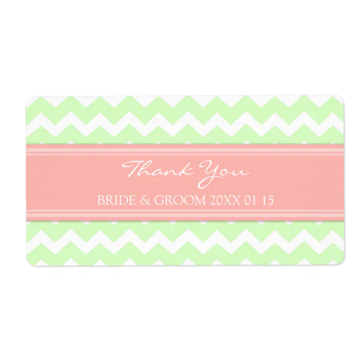 Mint Coral Pink Chevron Wedding Labels | Zazzle