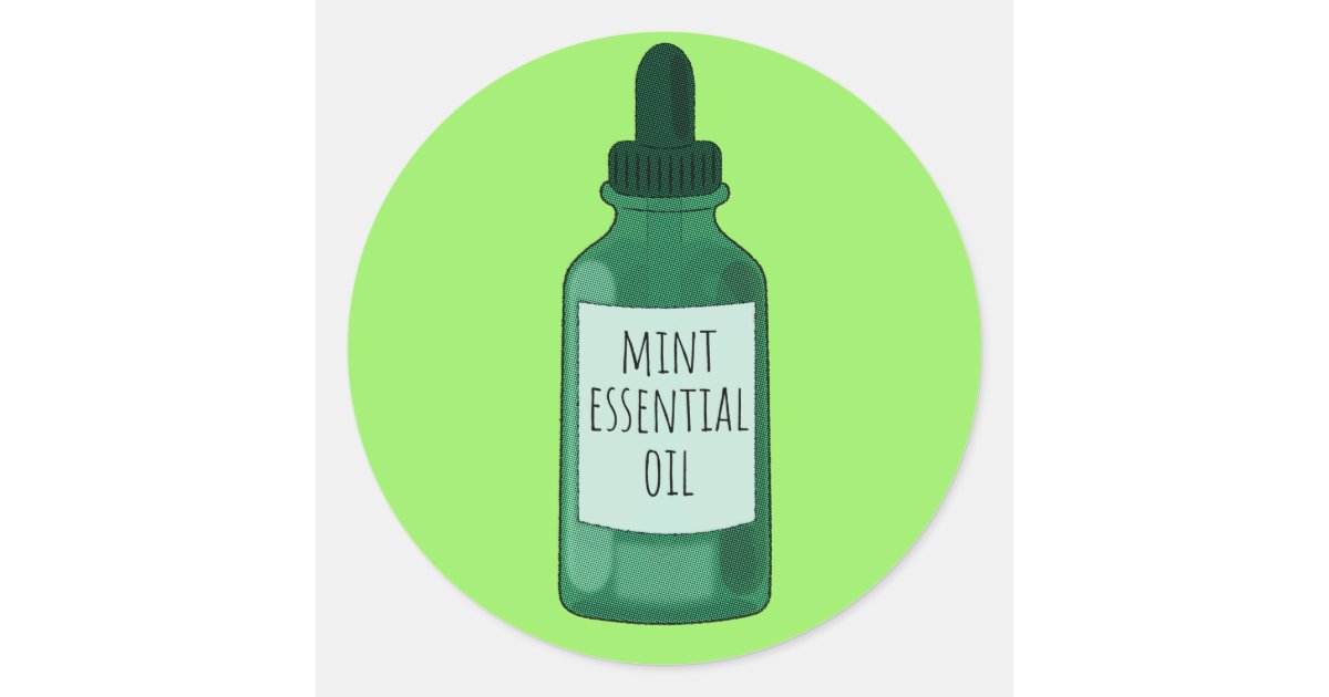 Mint Essential Oil Bottle Drawing Classic Round Sticker | Zazzle