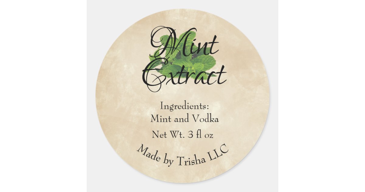 Mint Extract Custom Sticker Labels | Zazzle