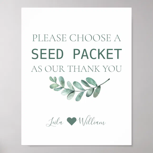 Mint Floral Wildflower Seed Wedding Favor Packets Poster | Zazzle
