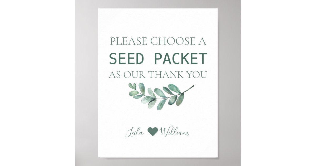 Mint Floral Wildflower Seed Wedding Favor Packets Poster | Zazzle