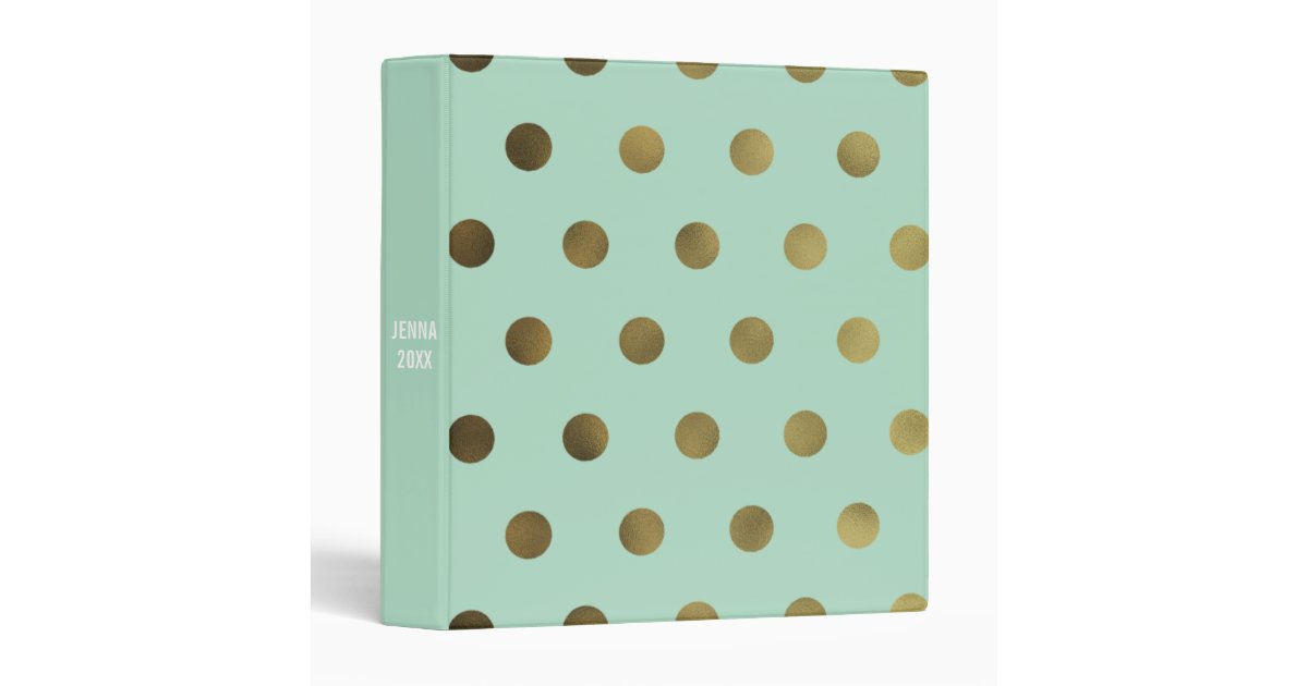 Mint Glam Faux Gold Polka Dot Custom 3 Ring Binder | Zazzle