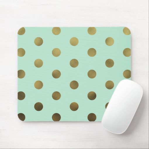 Mint Glam Faux Gold Polka Dots Modern Mousepad | Zazzle