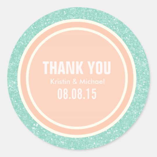 Mint Glitter & Peach Thank You Round Stickers | Zazzle.com