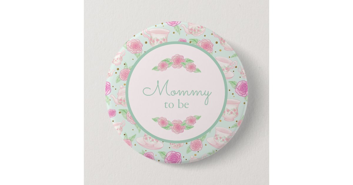 Mint Gold Tea Party Mommy To Be Baby Shower Button | Zazzle