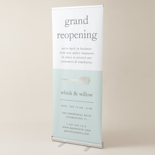 Mint & Gold Whisk Bakery Business Reopening Retractable Banner | Zazzle.com