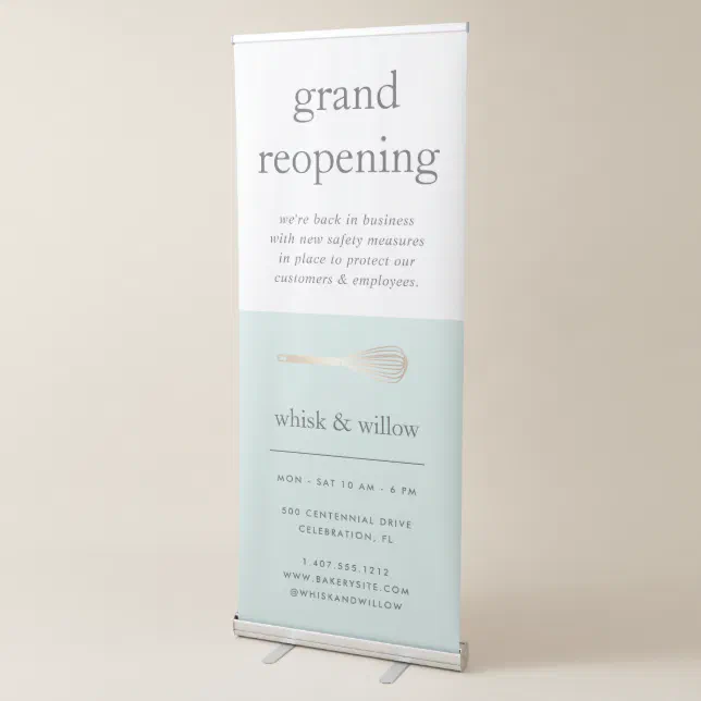 Mint & Gold Whisk Bakery Business Reopening Retractable Banner | Zazzle