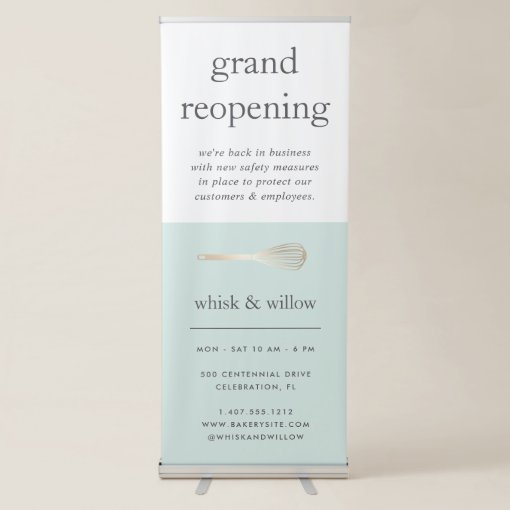 Mint & Gold Whisk Bakery Business Reopening Retractable Banner | Zazzle