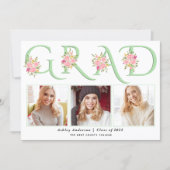 Mint GRAD typography pink roses photo graduation Announcement | Zazzle
