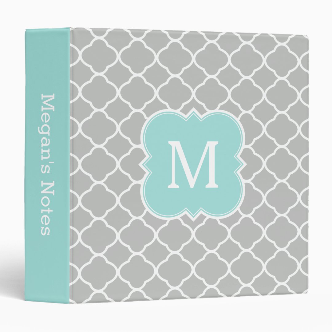 Mint Gray Personalized Monogram School Binder | Zazzle