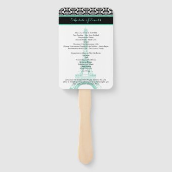 Mint Green and Black Paris Quinceanera Program Hand Fan | Zazzle
