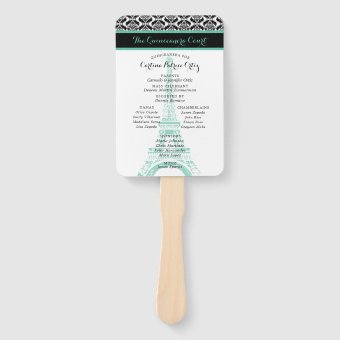 Mint Green and Black Paris Quinceanera Program Hand Fan | Zazzle