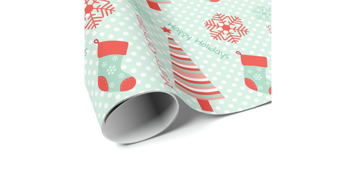 Mint Green and Coral Christmas Wrapping Paper | Zazzle