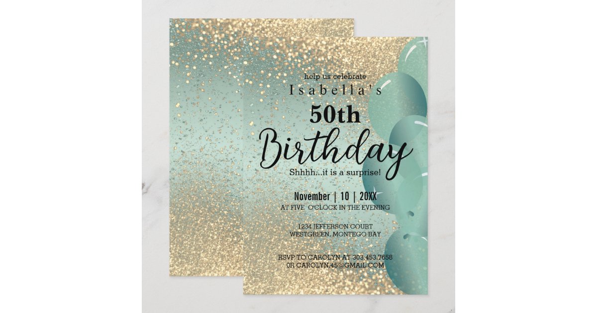 Mint Green and Gold Glitter Birthday Invitation | Zazzle