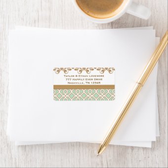Mint Green and Gold Return Address Labels Custom | Zazzle