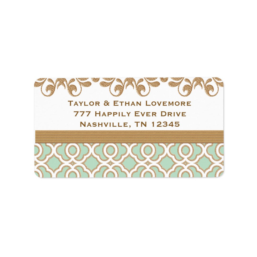 Mint Green and Gold Return Address Labels Custom | Zazzle