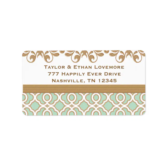 Mint Green and Gold Return Address Labels Custom | Zazzle