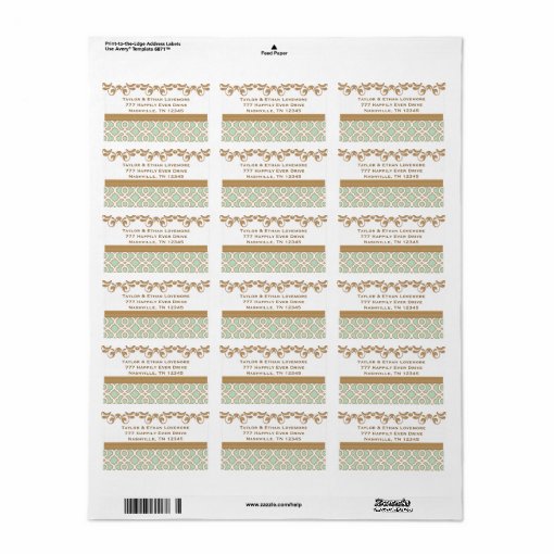 Mint Green and Gold Return Address Labels Custom | Zazzle