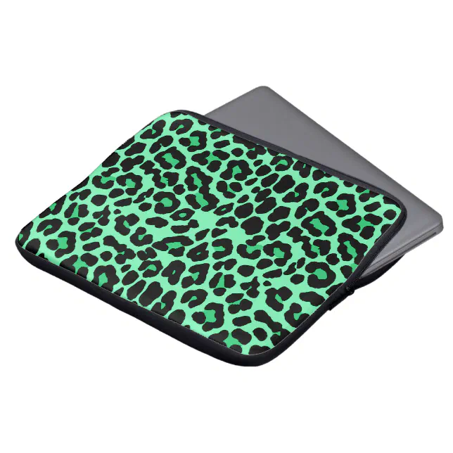 Mint Green and Jade Leopard Print Pattern Laptop Sleeve | Zazzle