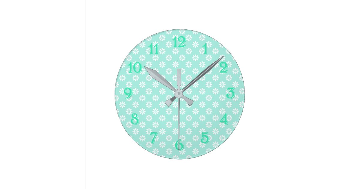 Mint Green and White Daisies Patterned Round Clock | Zazzle.com