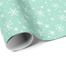 Mint Green and White Snowflake Doodle Holiday Wrapping Paper | Zazzle