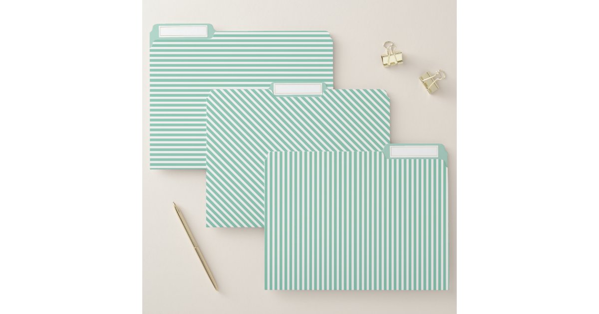 Mint Green and White Striped File Folder | Zazzle
