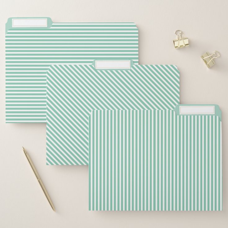Mint Green and White Striped File Folder | Zazzle