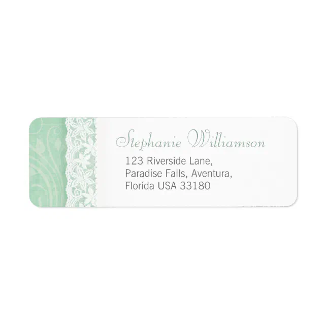 Mint green and white wedding return reply address label | Zazzle