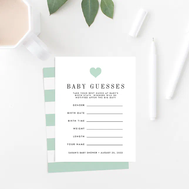 Mint Green Baby Shower Guessing Game | Zazzle
