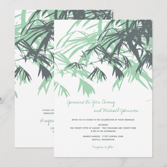 Mint Green Bamboo Leaves Modern Zen Asian Wedding Invitation | Zazzle.com